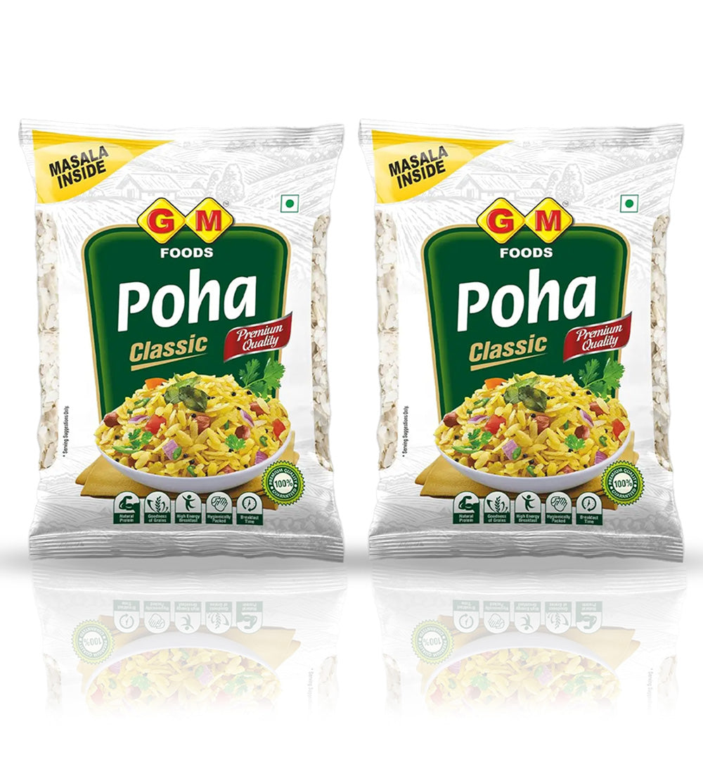 Poha Combo (Manchurian Poha x2, Khatta Meetha Poha x2, Plain Poha x2,– GM Foods
