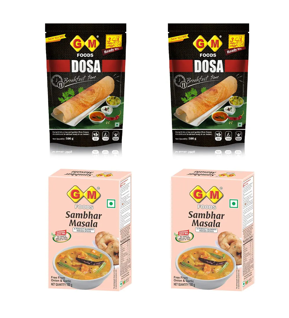 GM Foods Dosa Mix 500 Gram (Pack Of 2) + Sambhar Masala 100 Gram (Pack