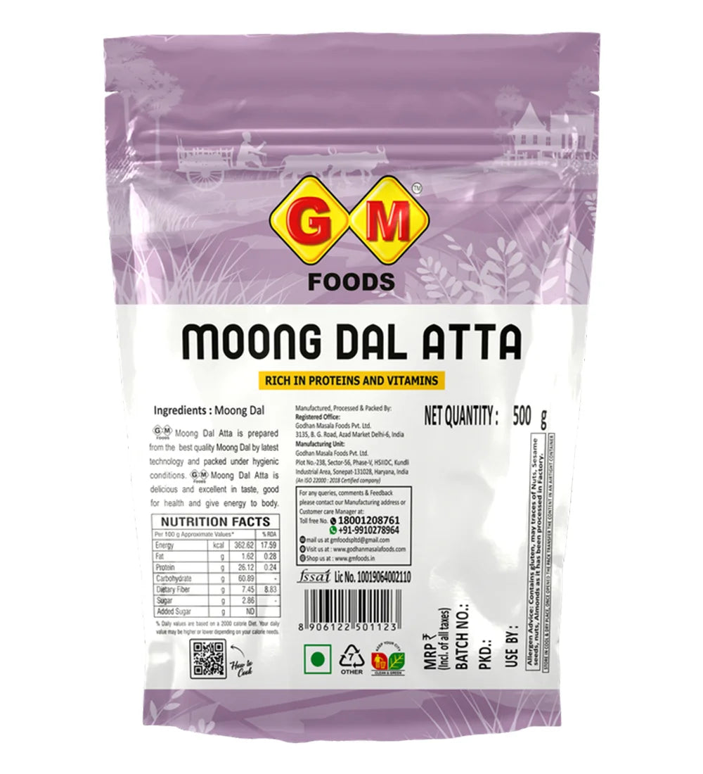 GM Foods Moong Daal Flour Atta 500 Gram ( Pack Of 3)